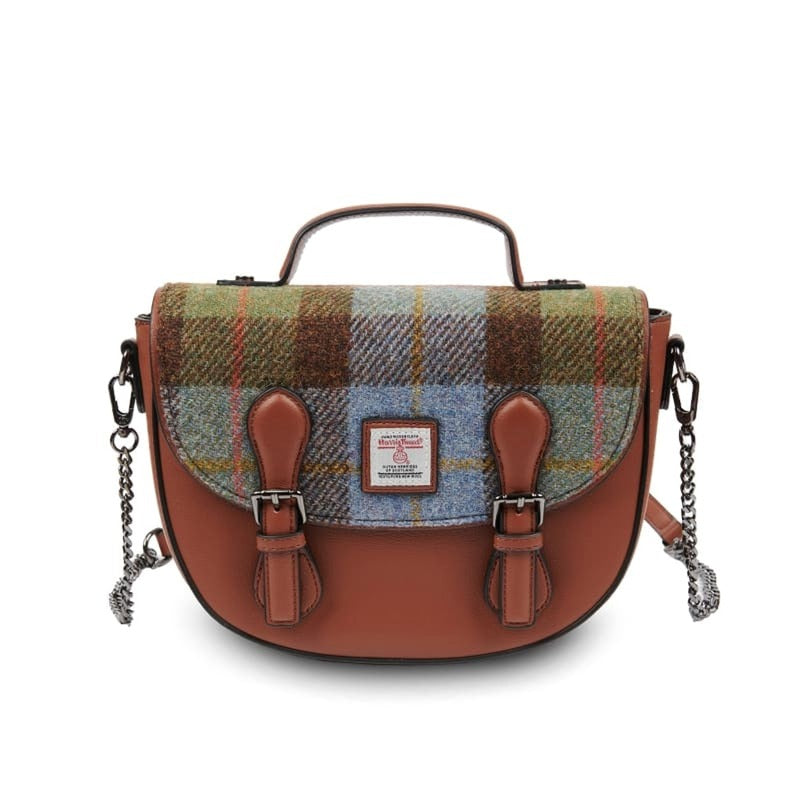 Medium Harris Tweed & Leather Plaid Satchel | Tara Irish Clothing