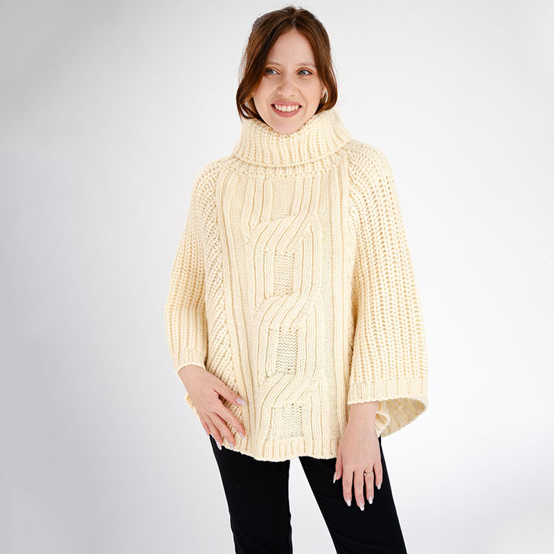 Merino Wool Chunky Cable Knit Poncho
