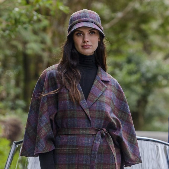 Wine Plaid Irish Tweed Ladies Cap