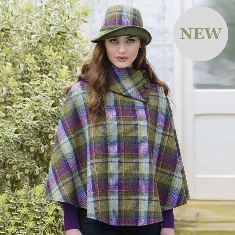 Ladies Blue Tartan Tweed Cape